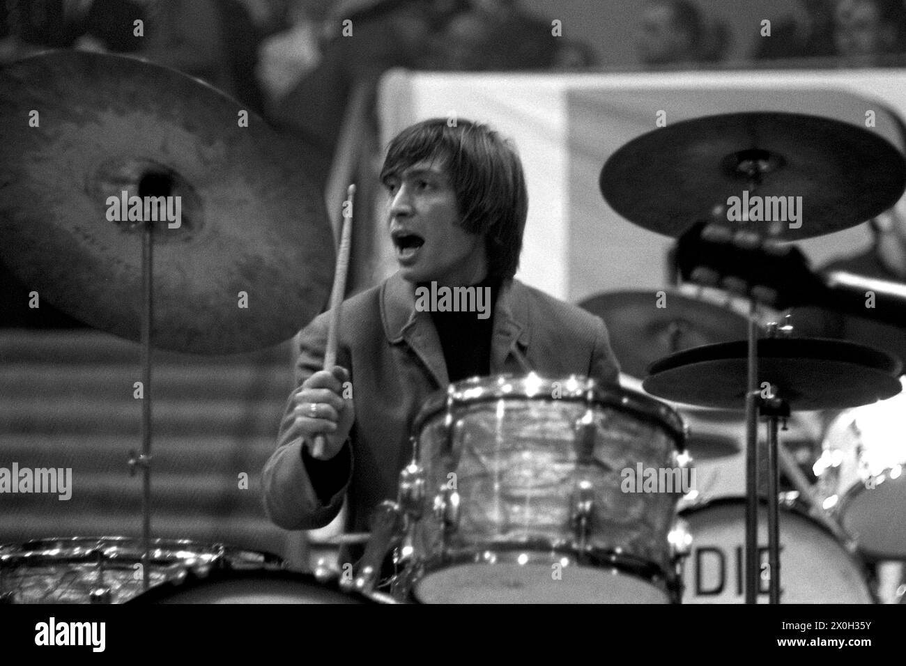 The drummer Charlie Watts at the first concert of the rock band Rolling ...