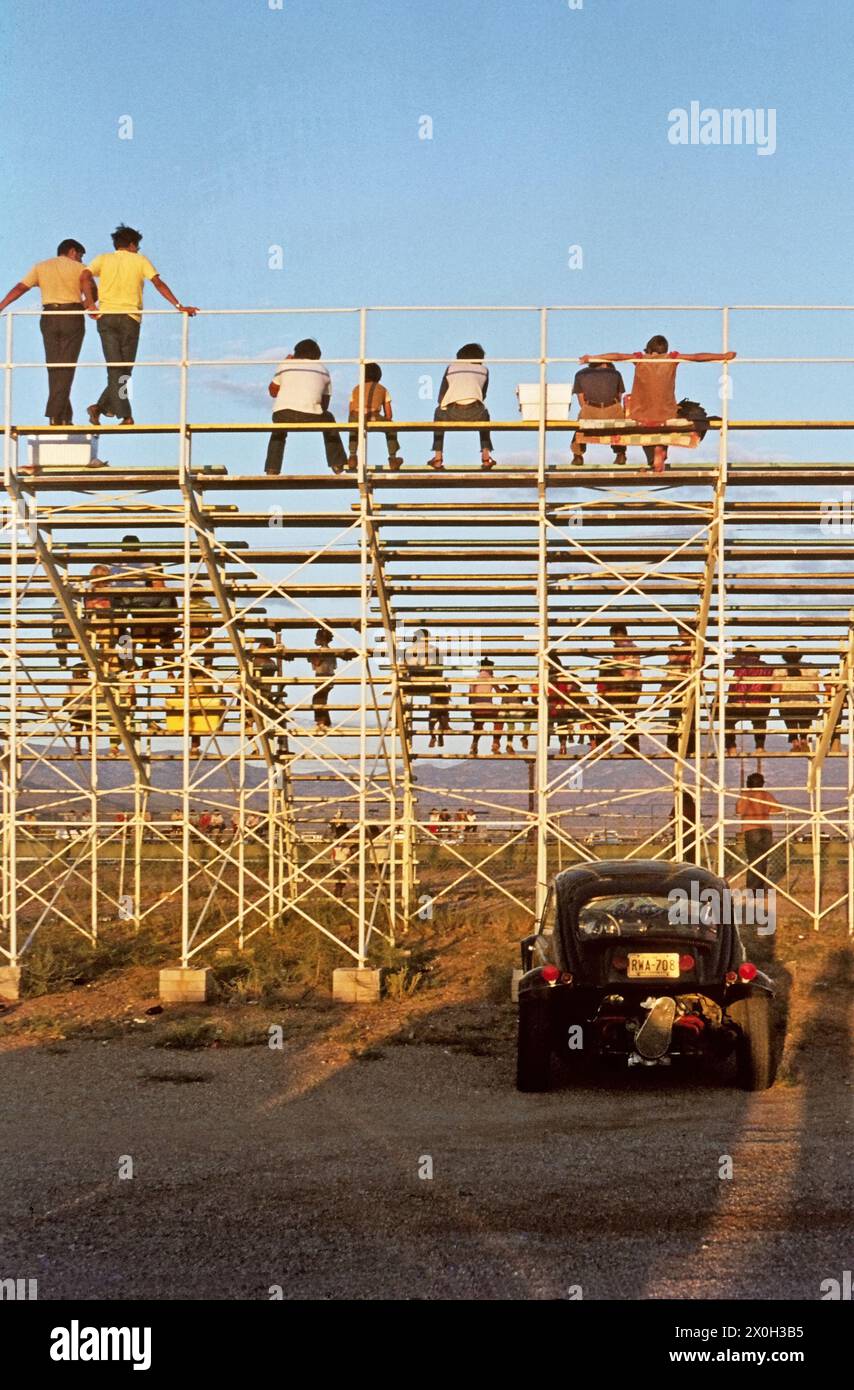 Spectators on the stage at a drag race (acceleration race) in Tucson ...