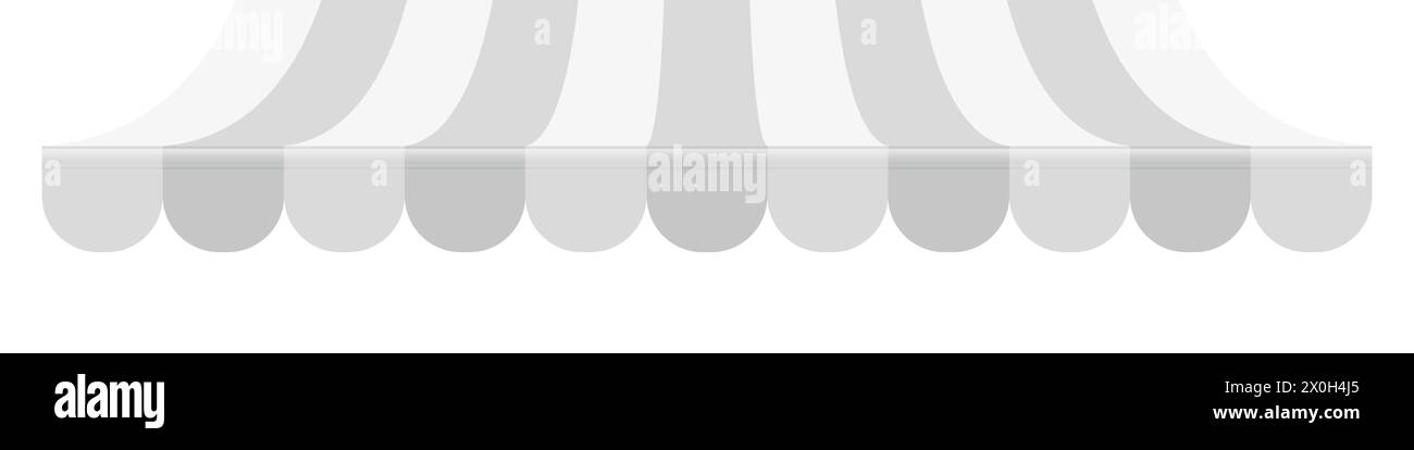 Shop awning tent. Cafe sunshade, store canopy, striped roof with grey ...