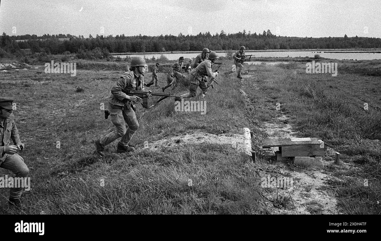 Troop exercise: The group storms forward over the earth wall ...