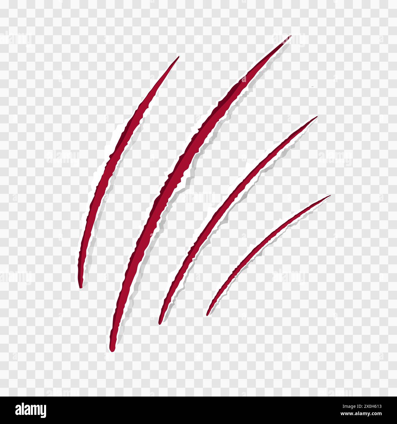 Cat claws red scratches, torn paper edge isolated on transparent ...
