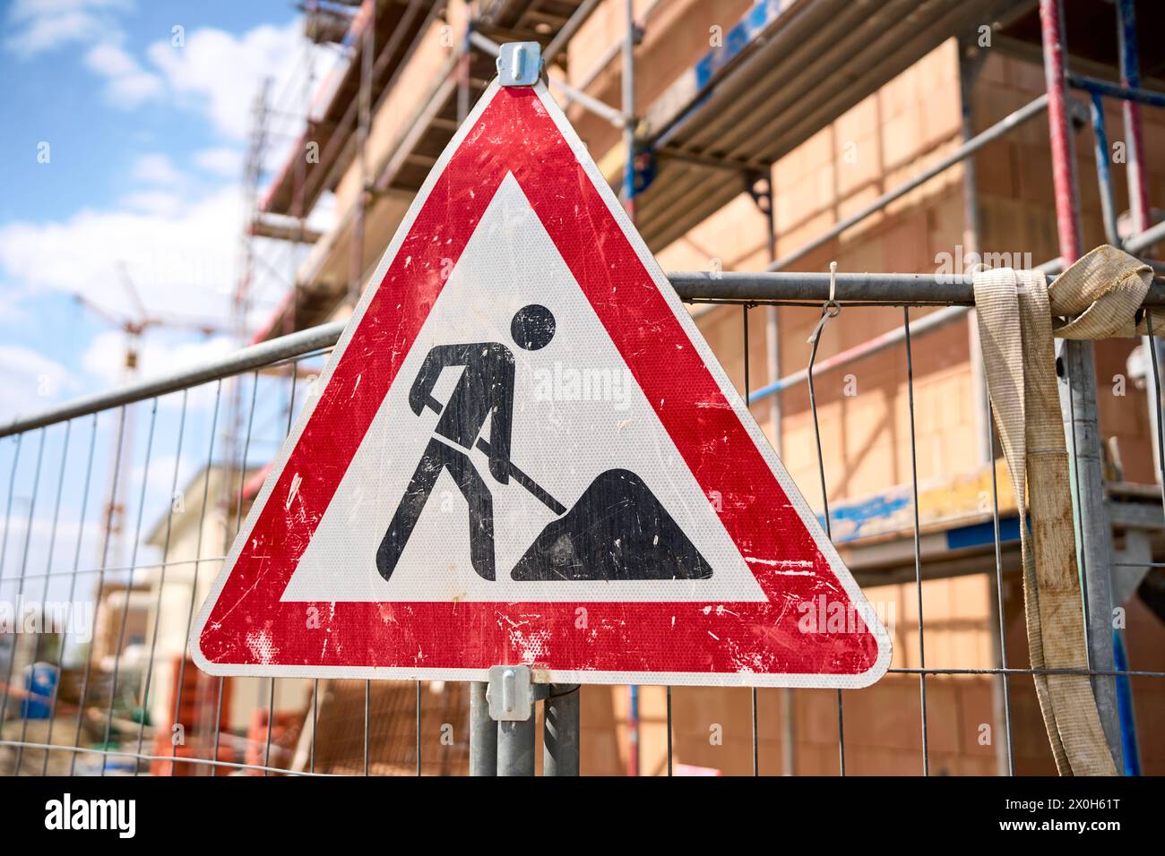 Augsburg, Bavaria, Germany - April 11, 2024: Construction site sign, in ...