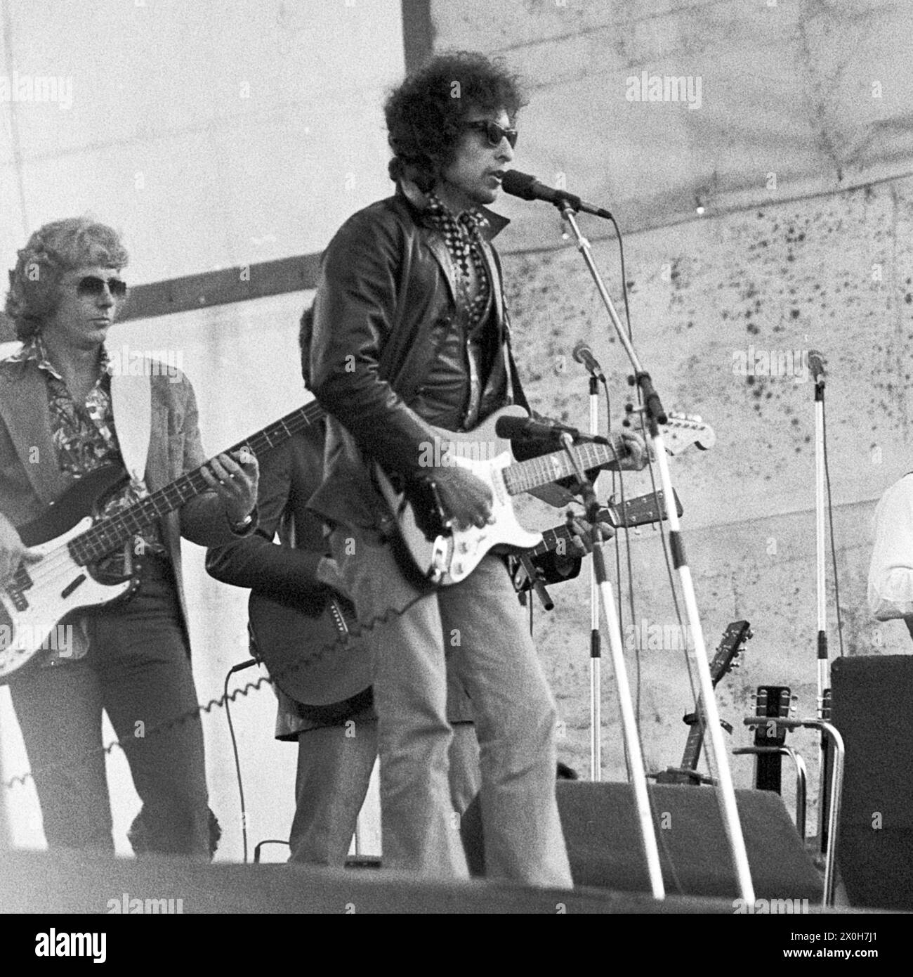 Bob Dylan (front) at a concert on the Zeppelin Field in Nuremberg ...