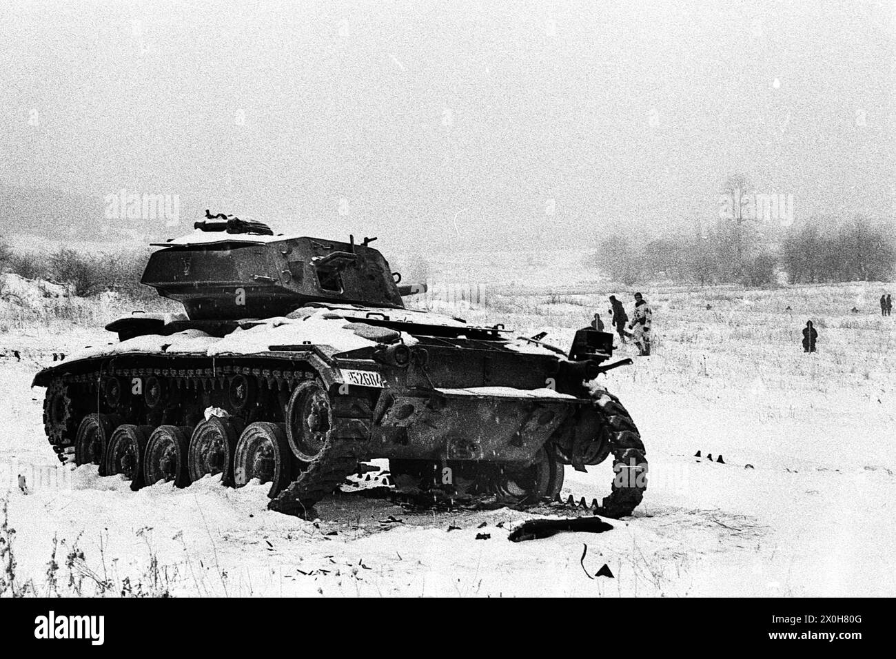 Troop exercise: An old M 49 tank stands on the firing range. In the ...