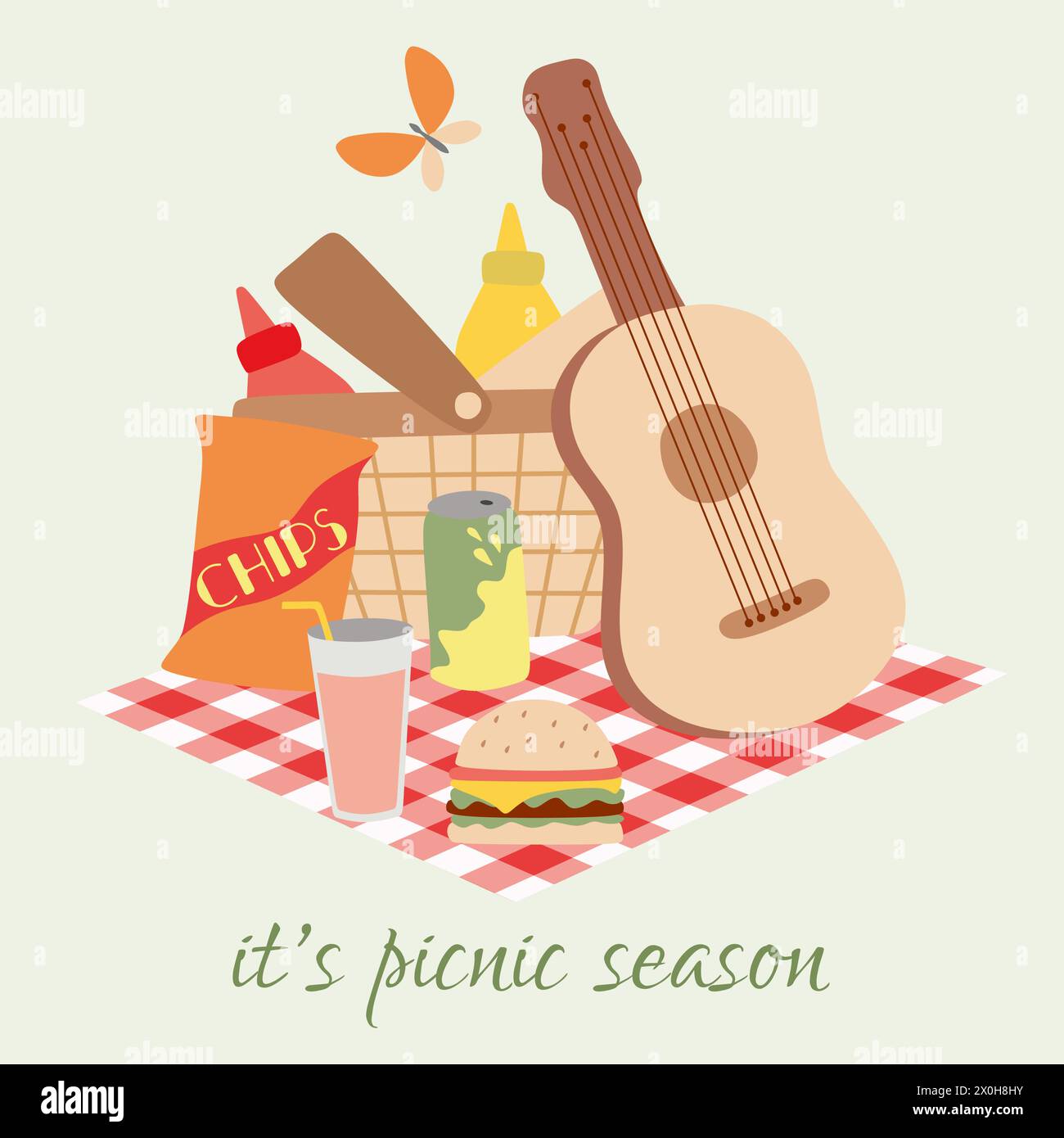 Bright Picnic Party Poster Vector Flat illustration. Colorful ...