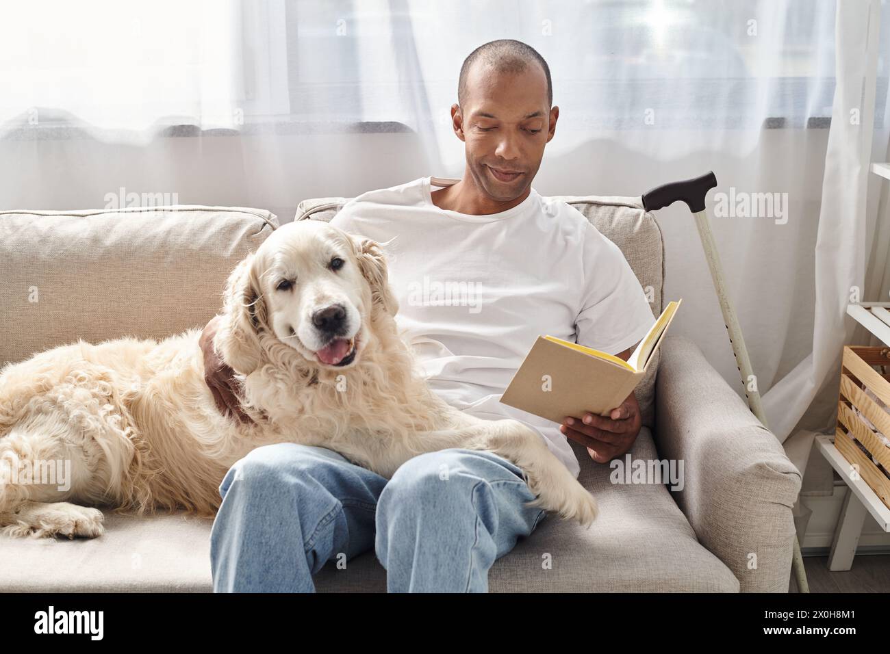 Reading a book with her labrador hi-res stock photography and images ...