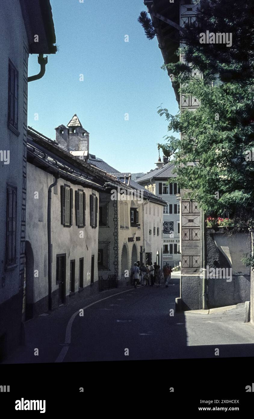 Street with houses in the Engadine style. [automated translation] Stock ...