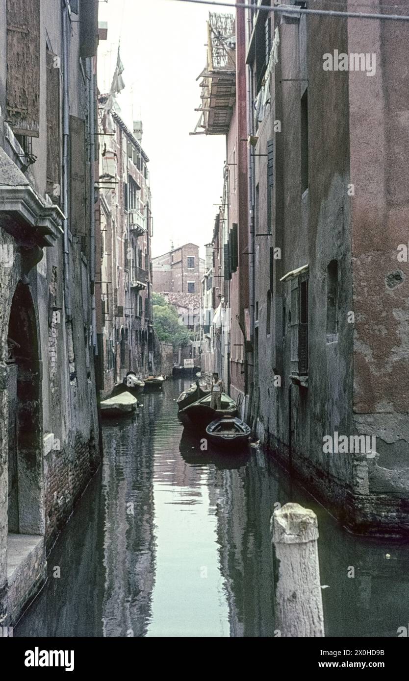 View into a narrow canal with small boats [automated translation] Stock ...
