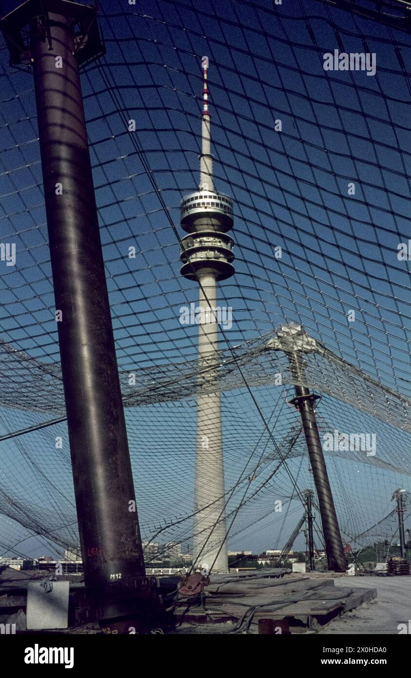 View of the Olympic Tower through the steel cable construction of the ...