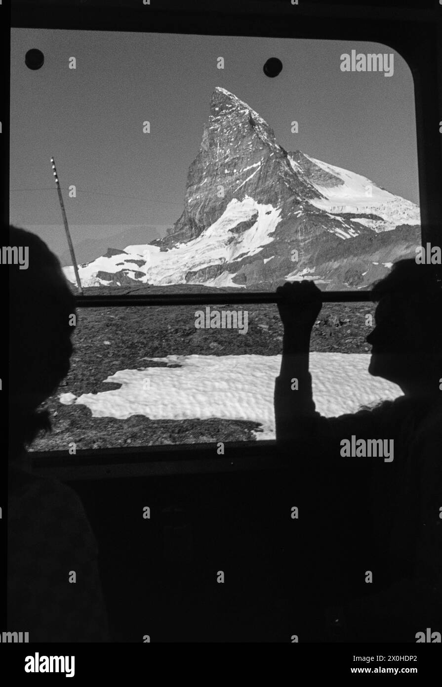 View from a railway carriage of the Gornergratbahn to the Matterhorn ...