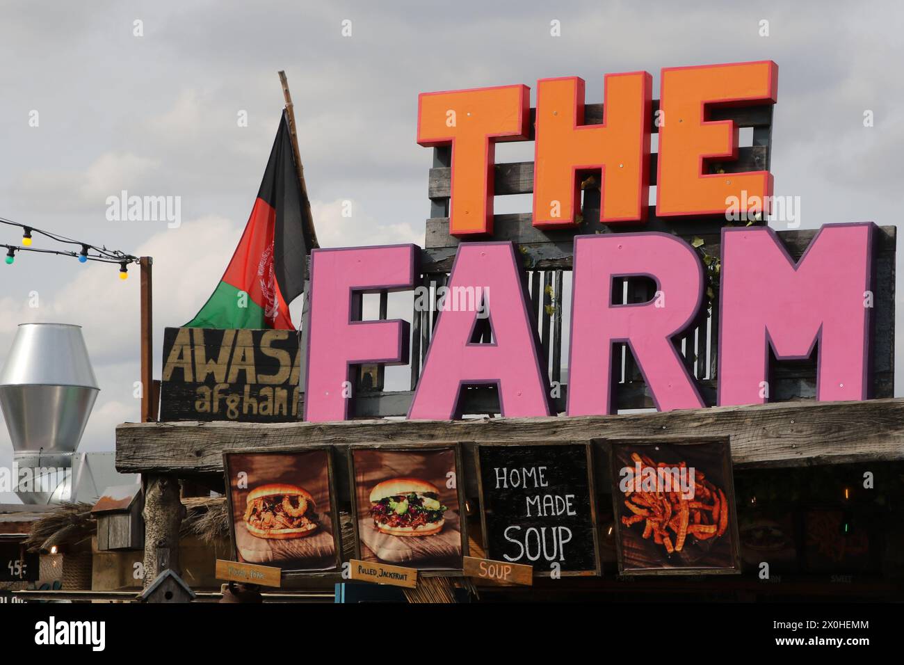 Exterior of The Farm pulled pork food stand Reffen Copenhagen Denmark ...