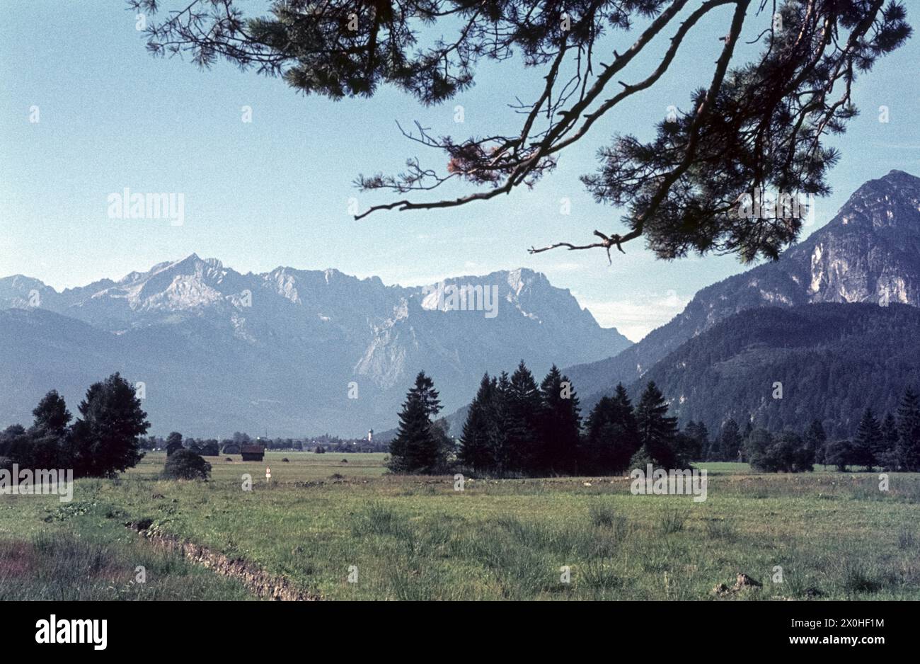 View of Garmisch-Partenkirchen and the Wetterstein mountains with the ...