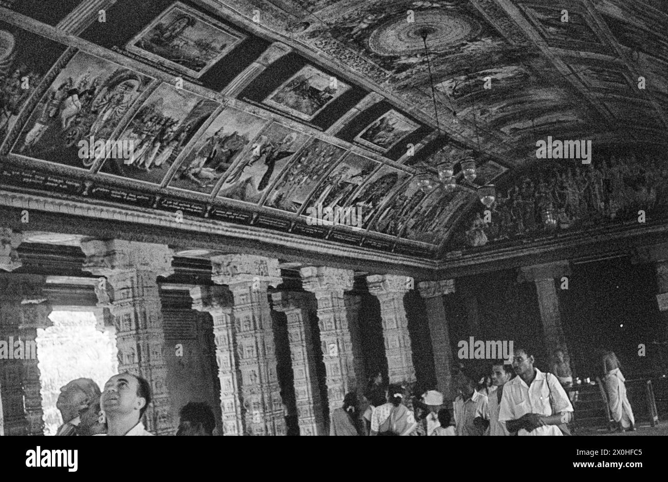 Interior of a temple in the temple district with murals [automated ...