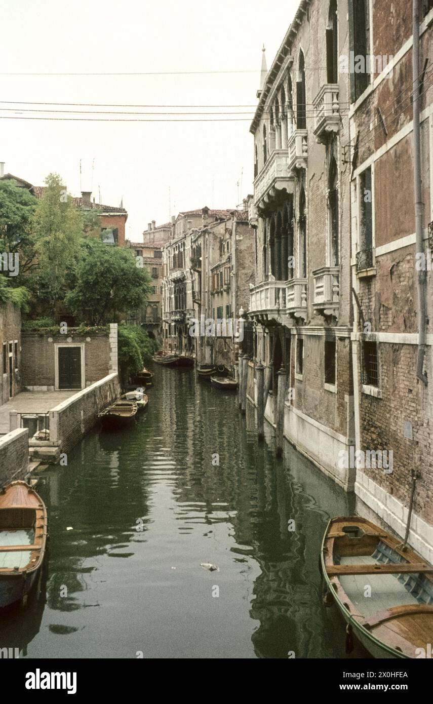 View into a narrow canal with small boats [automated translation] Stock ...