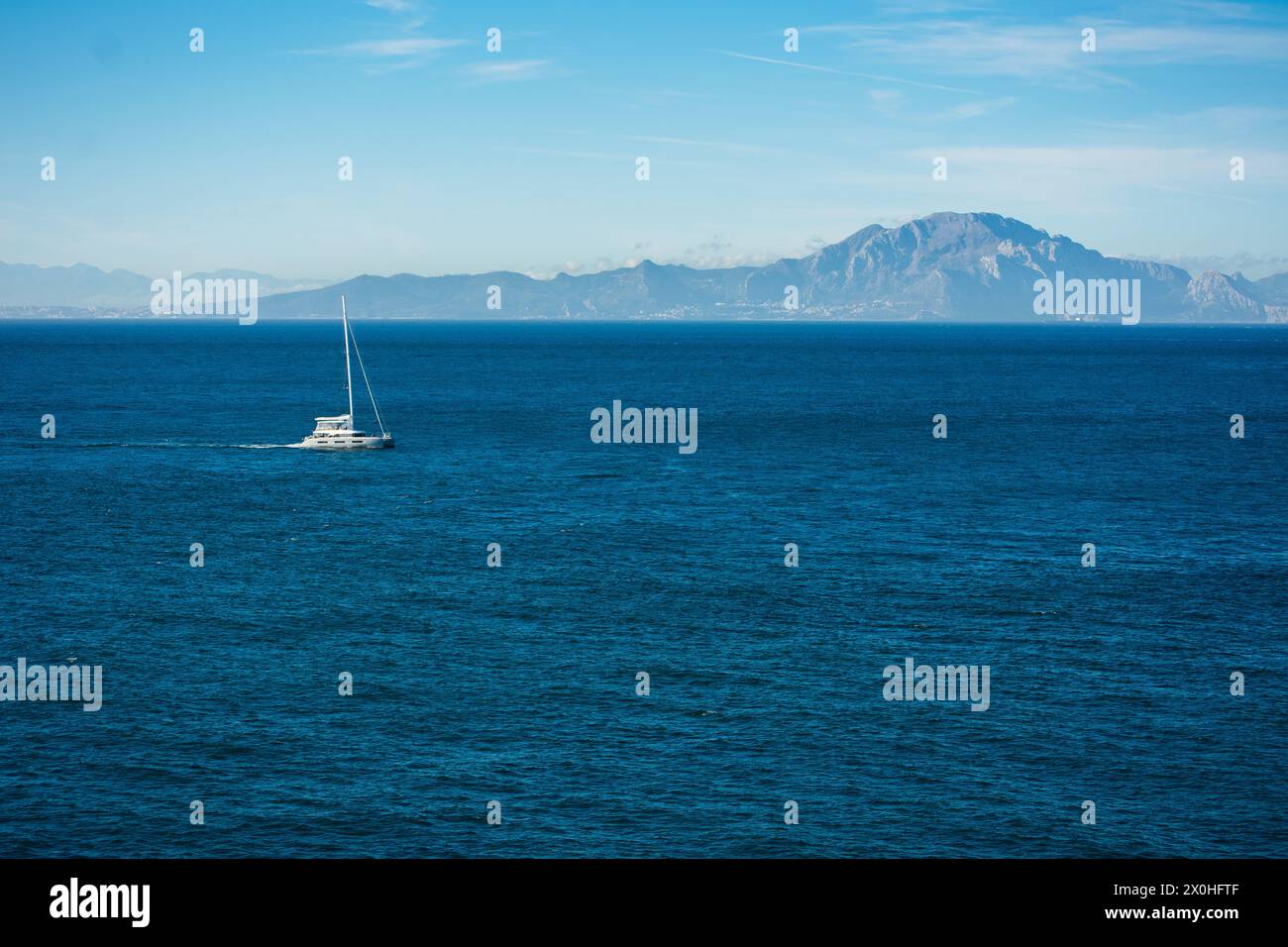 small pleasure boat, heading for the bay of algeciras, crossing the ...