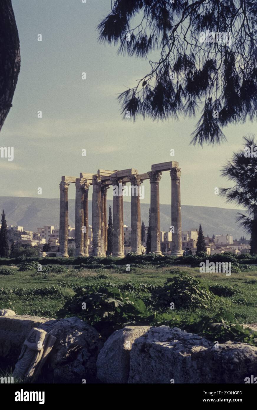 The temple of Zeus with Athens in the background and parts of the ...