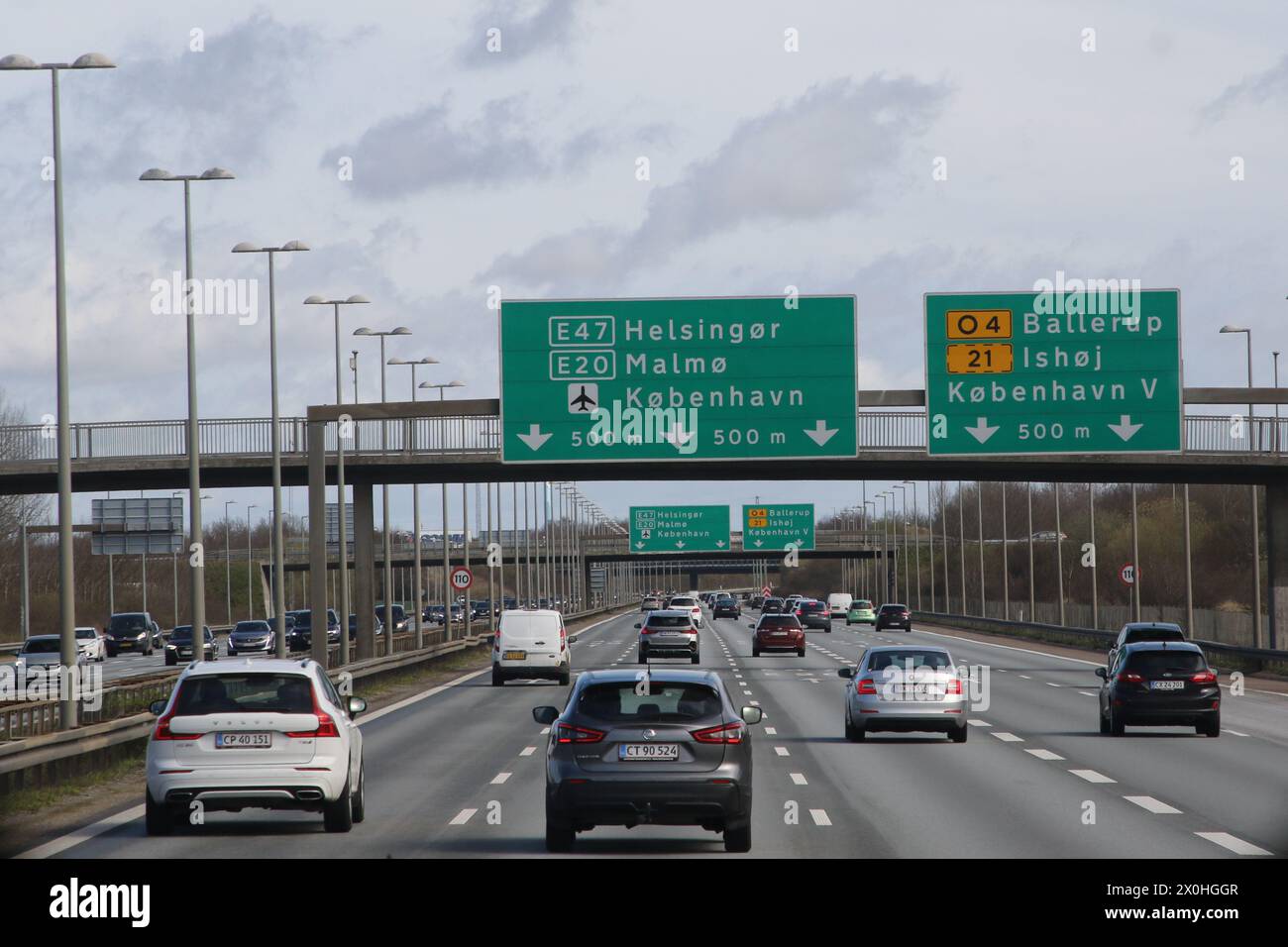 E20 motorway near Copenhagen with signs for Helsinger Malmo and ...