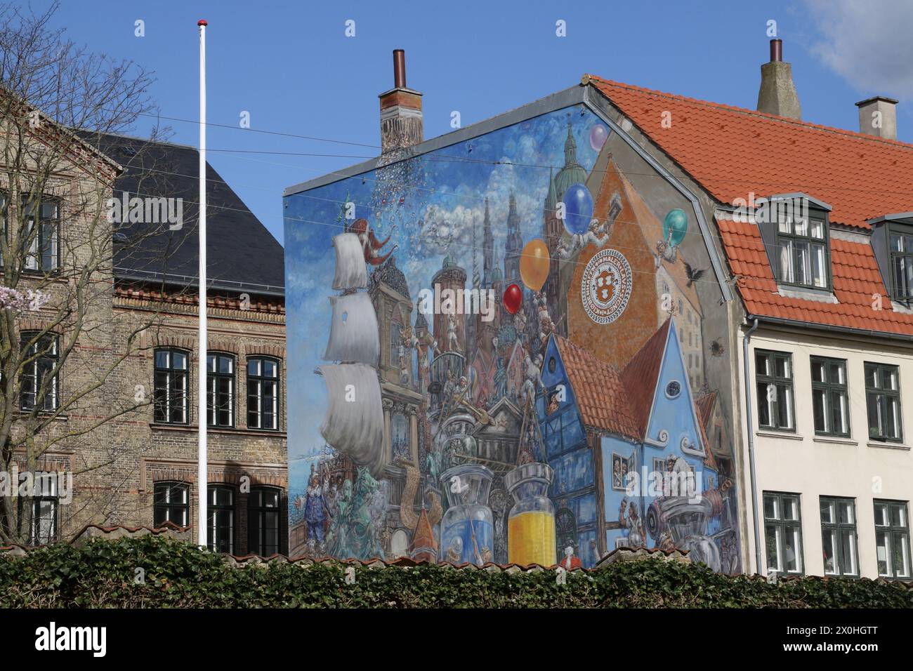 Mural outside Sølvgades Skole primary School Copenhagen Denmark April ...