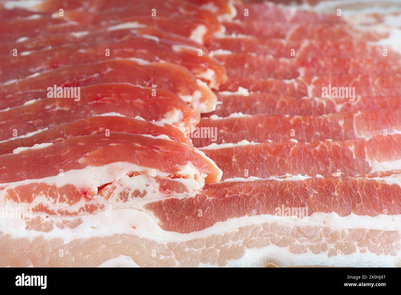 Raw pork bacon texture background close up. Streaky brisket slices ...