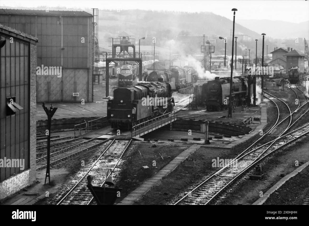 Diesel railroad locomotive turntable Black and White Stock Photos ...