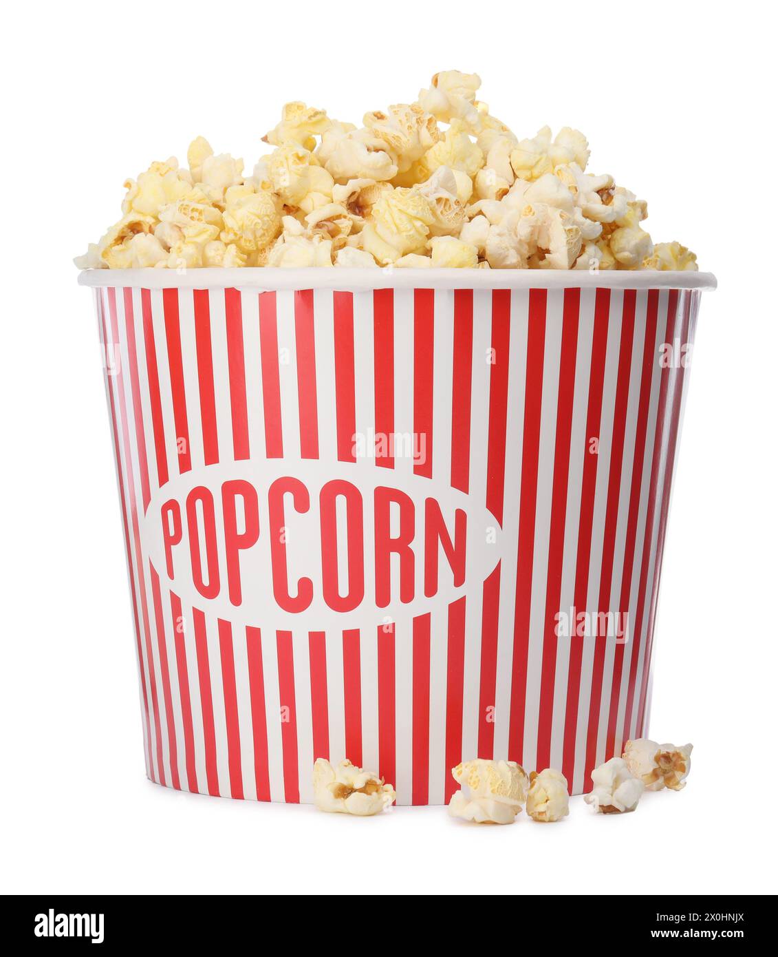 Tasty fresh pop corn in bucket isolated on white Stock Photo - Alamy