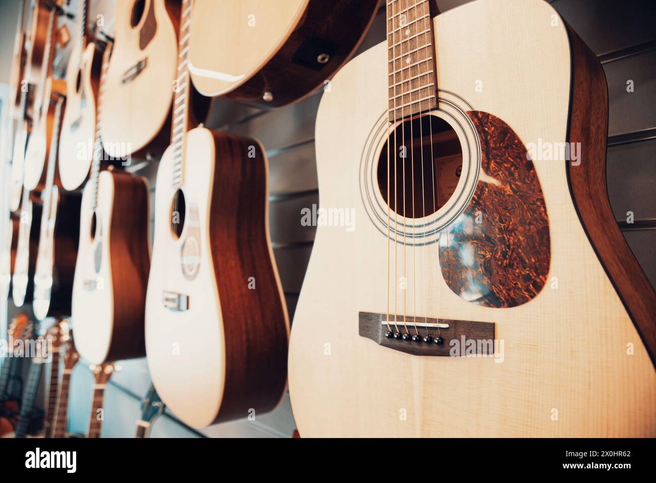 Group of classic musical guitar instruments . Side View of Guitar at ...