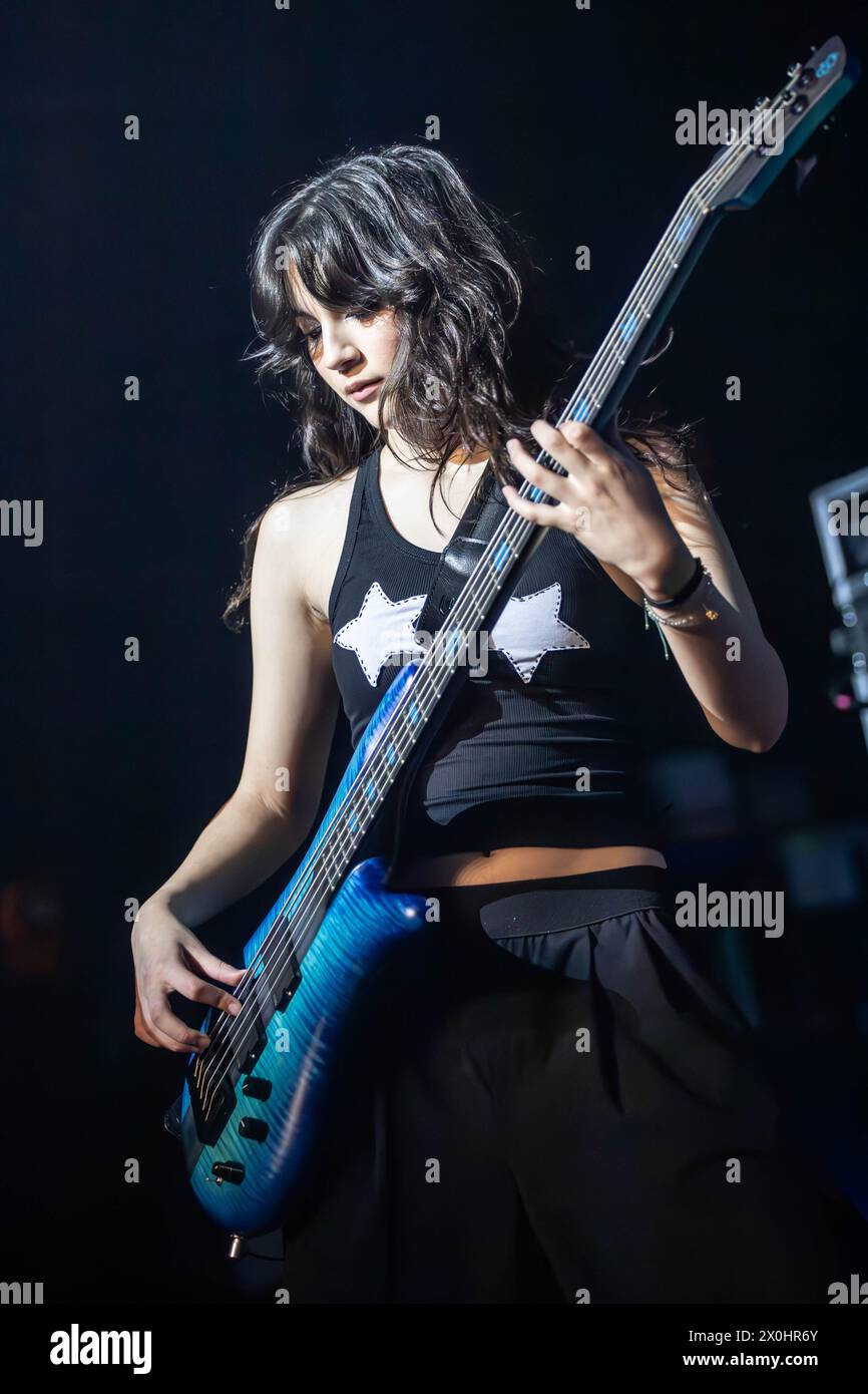 Milan Italy. 11th Apr 2024. The Mexican band THE WARNING performs live ...