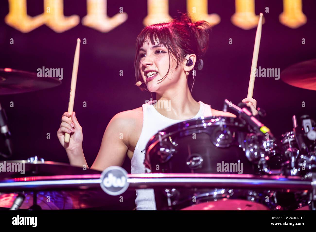 Milan, Italy. 11th Apr, 2024. The Mexican band THE WARNING performs ...