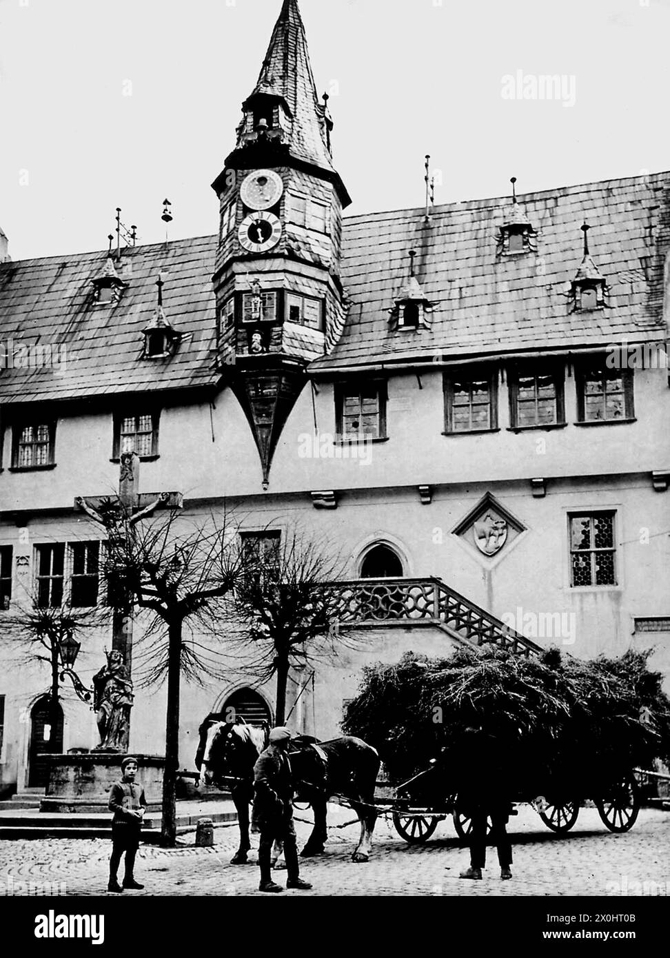 Hay wagon in front of the town hall [automated translation] Stock Photo ...