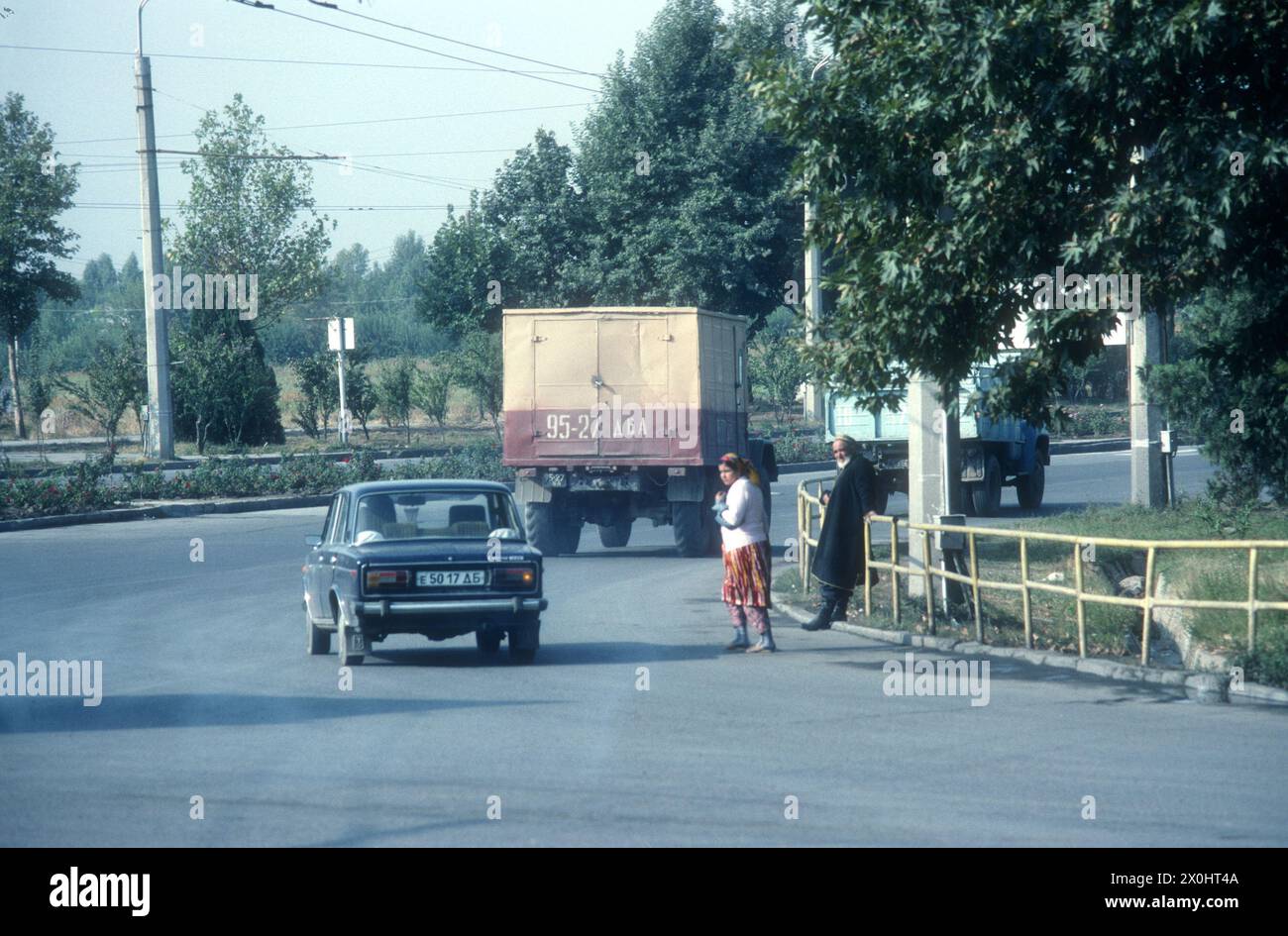1988 archive photograph of a road in Dushanbe, Tajikistan; at that time ...