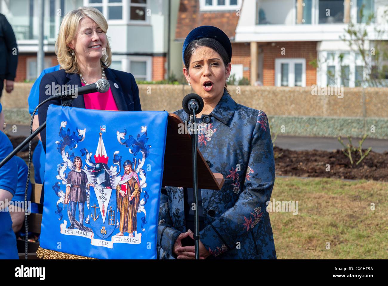 Priti Patel MP speaking at an event to unveil a statue honouring ...