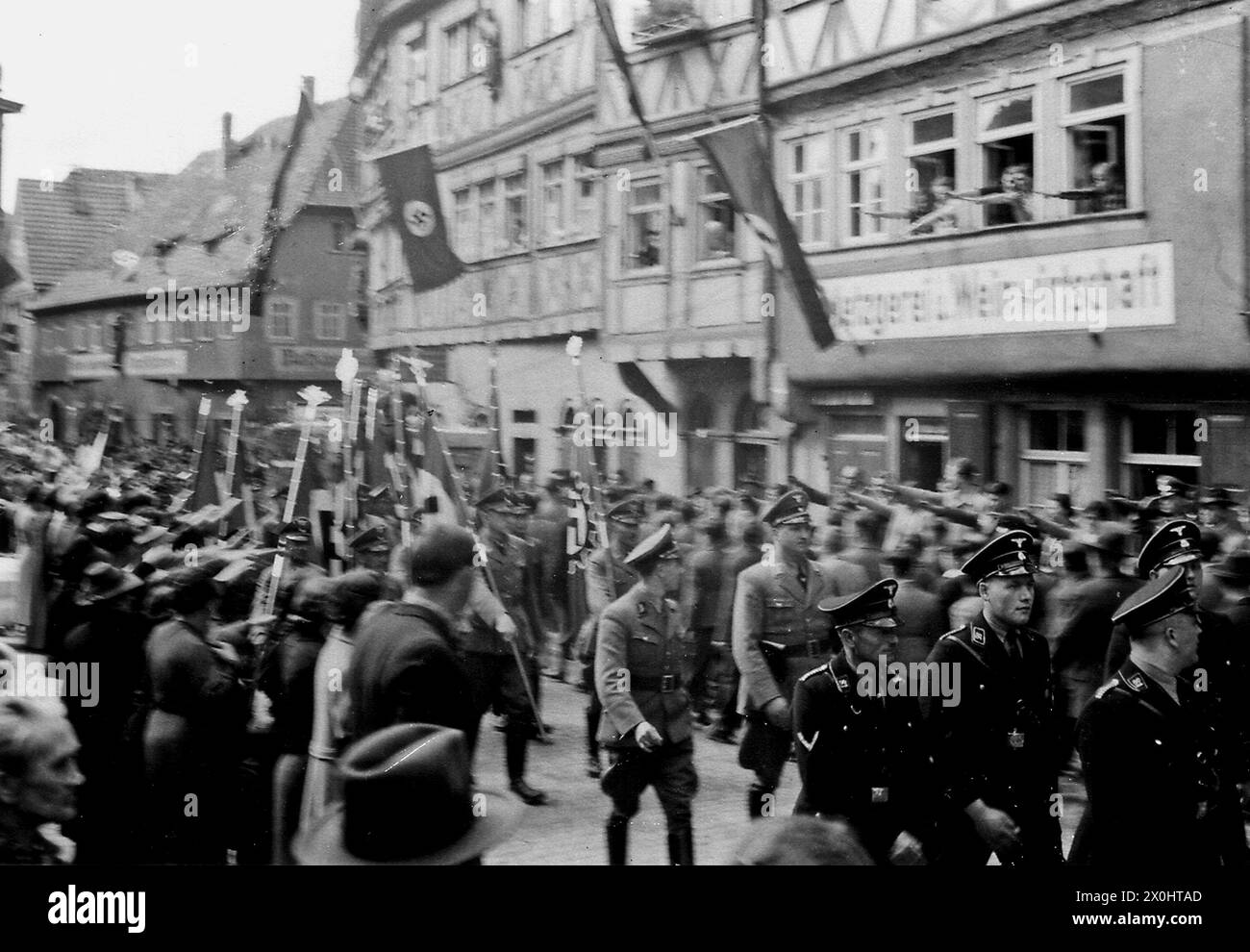 Members of the SS and SA during a parade of the National Socialists on ...