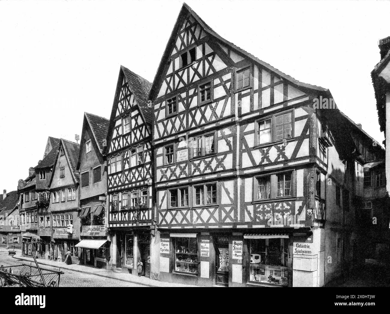Main street, half-timbered houses, department stores, toys, August ...