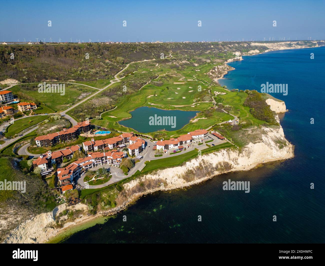 Aerial View of Golf Course by the Sea Stock Photo - Alamy