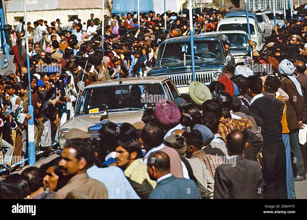Scene during a visit of the then Prime Minister of India Indira Gandhi ...