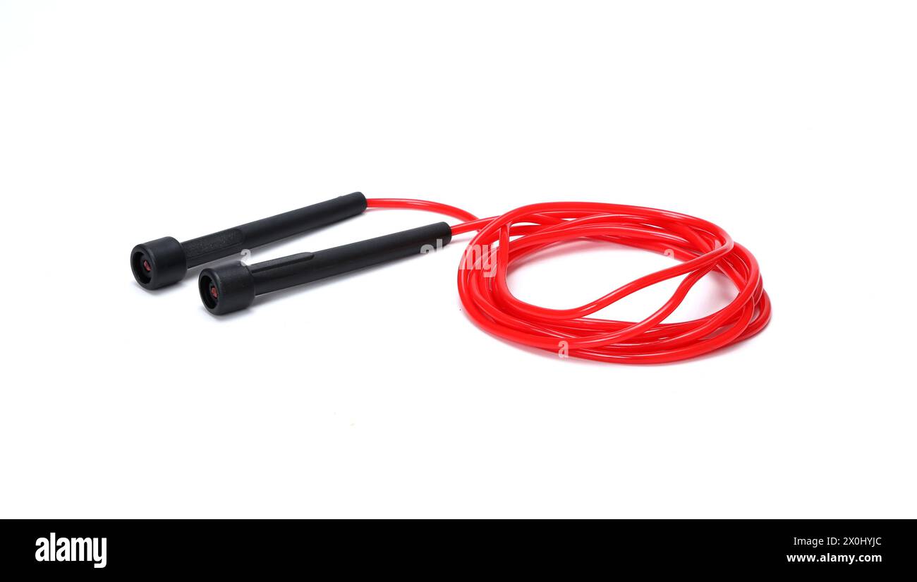 red black skipping rope isolated on white background Stock Photo - Alamy