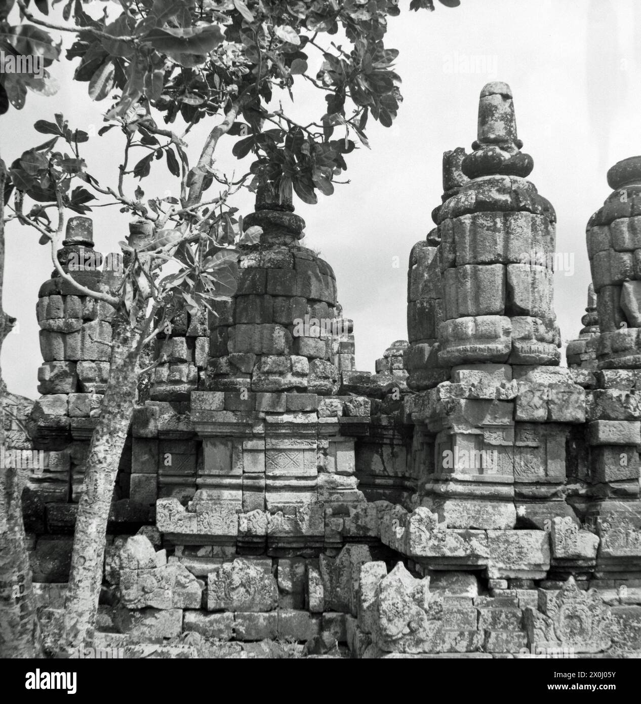 View of stupas of the Hindu temple Pramabanan near Yogyakarta in ...
