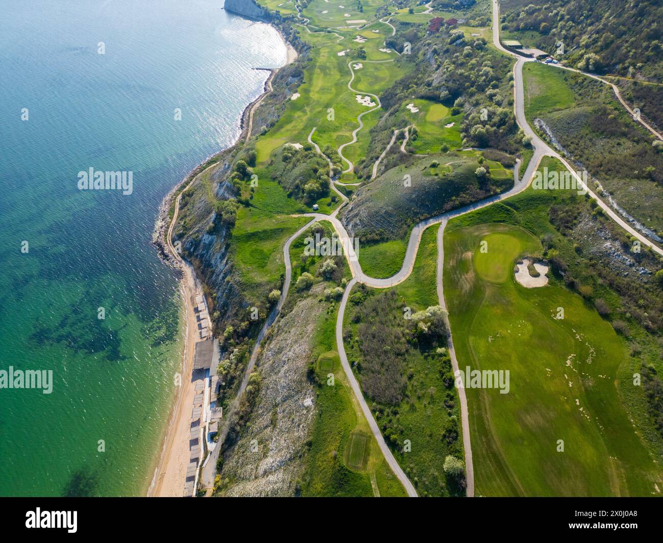 Aerial View of Golf Course Adjacent to Sea Stock Photo - Alamy