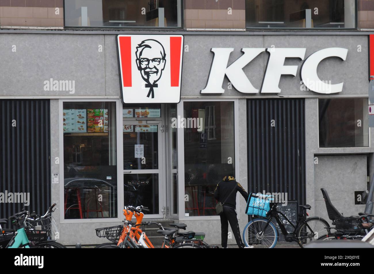 Copenhagen, Denmark /12 April 2024/. KFC chain fast food restaurant ...