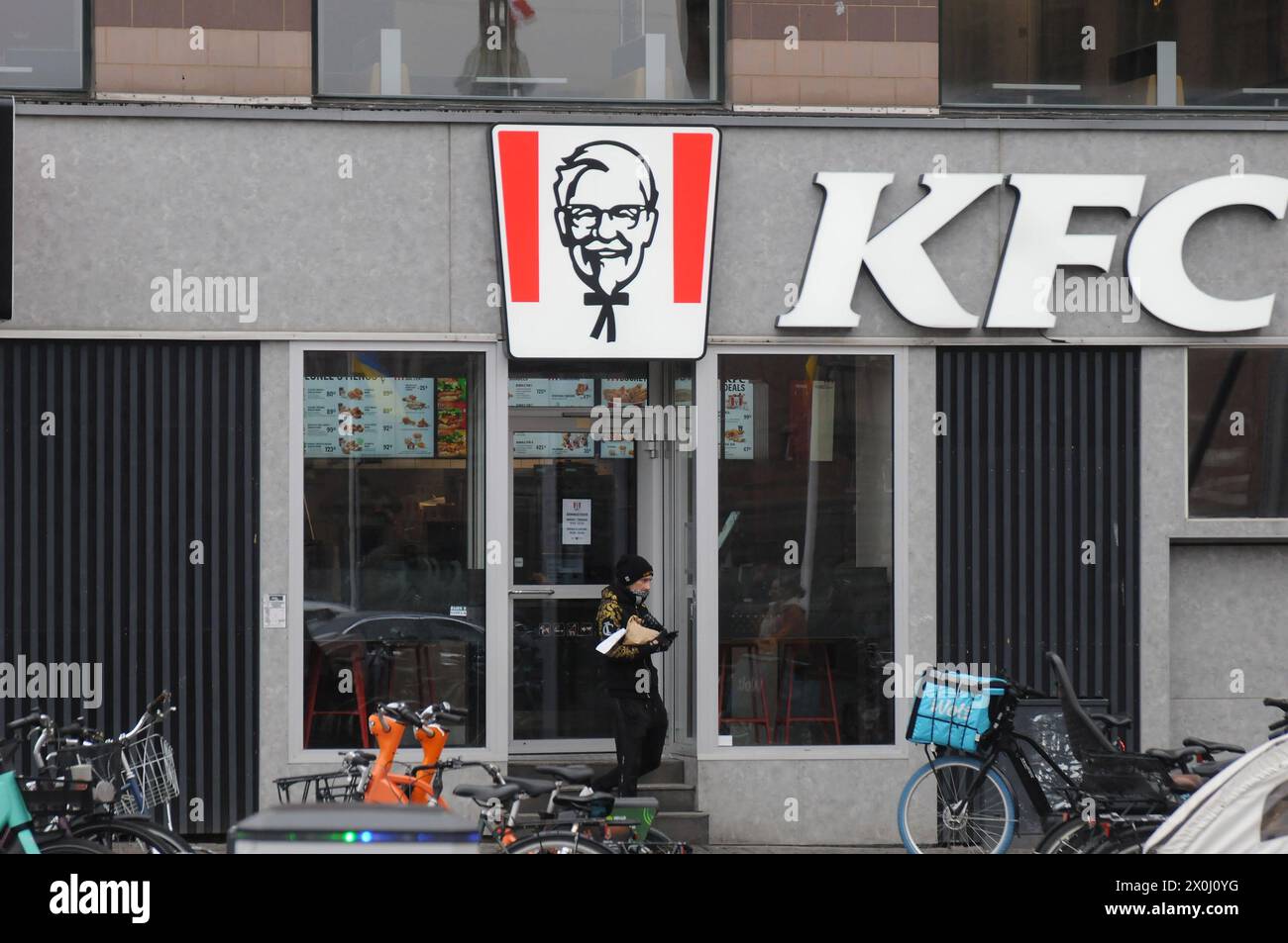 Copenhagen, Denmark /12 April 2024/. KFC chain fast food restaurant ...