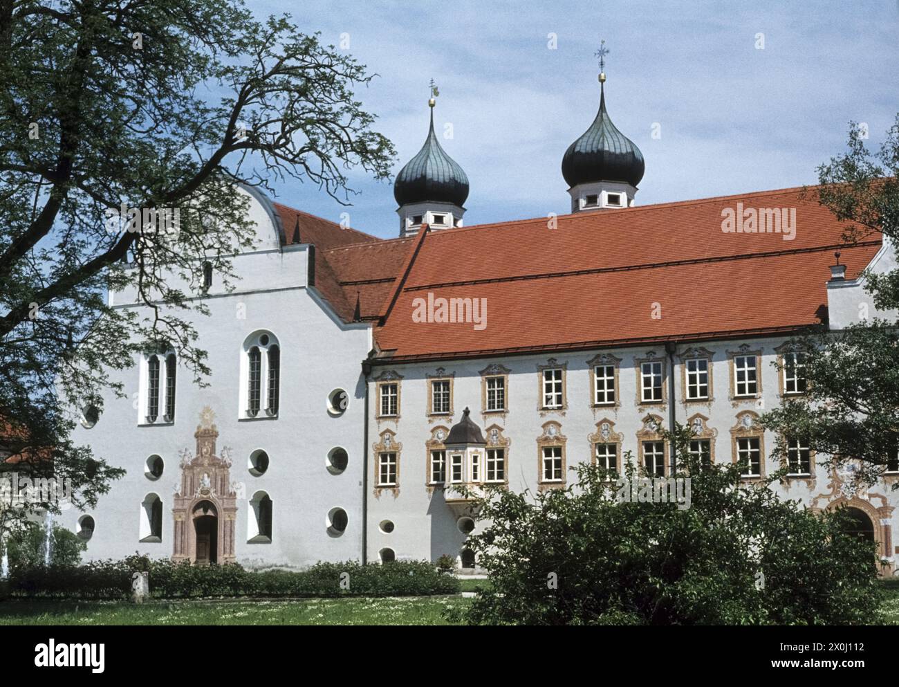 Monastery courtyard with entrance to the basilica [automated ...
