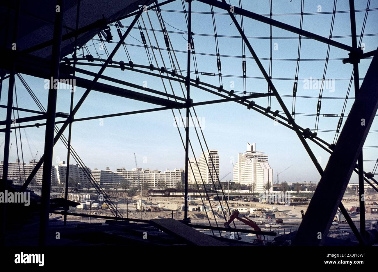 View of the Olympic Village from the swimming stadium during the ...