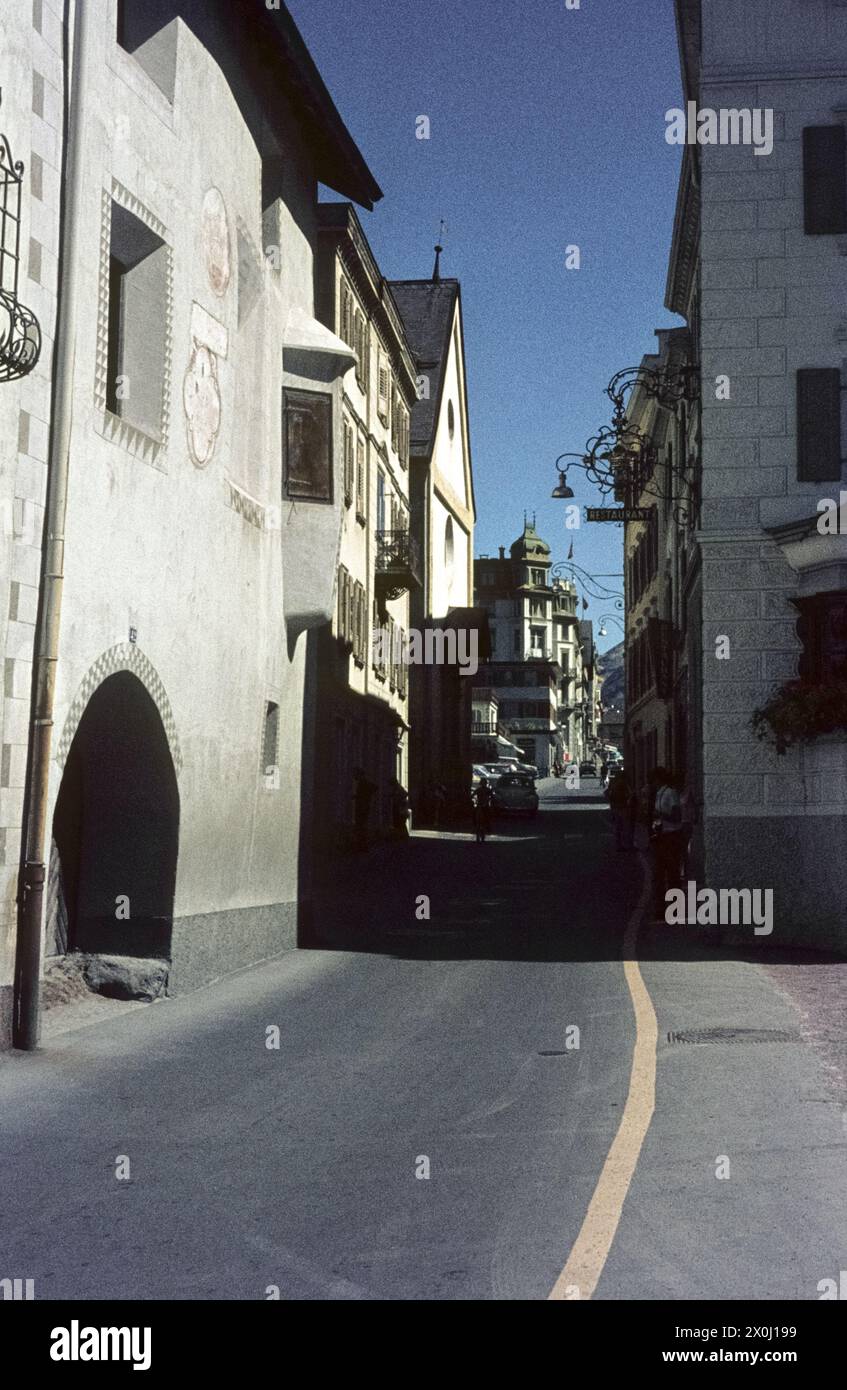 Street with houses in the Engadine style. [automated translation] Stock ...