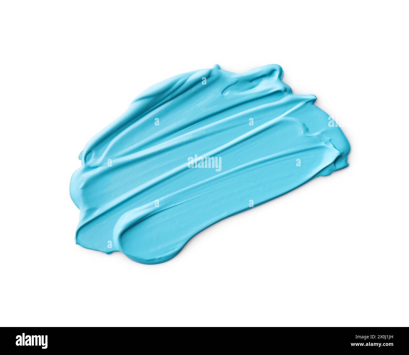 Brush stroke with light blue or teal acrylic paint isolated on a white ...