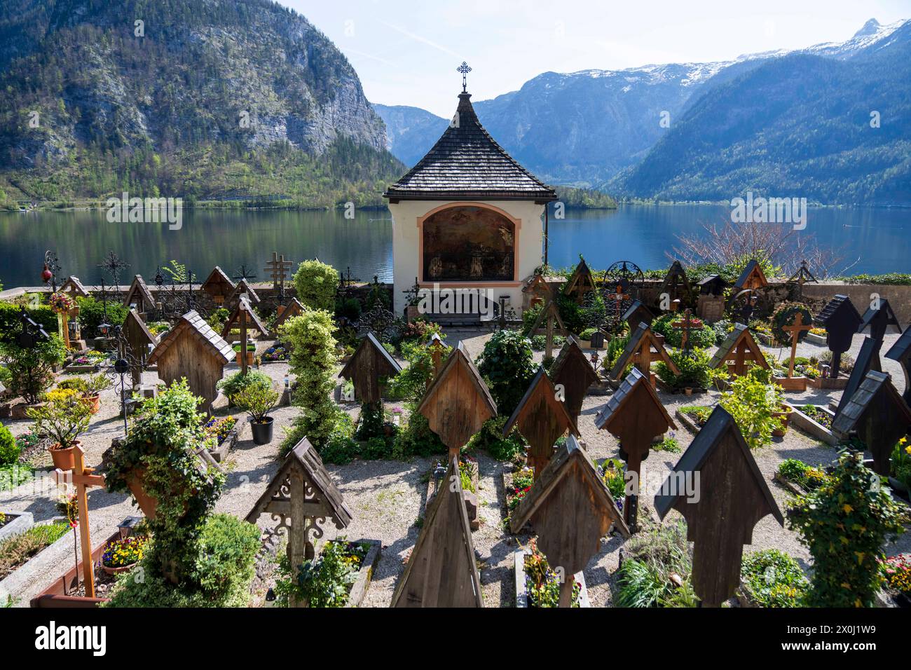 Hallstatt, Upper Austria, Austria. 12th Apr, 2024. Cemetery in the ...