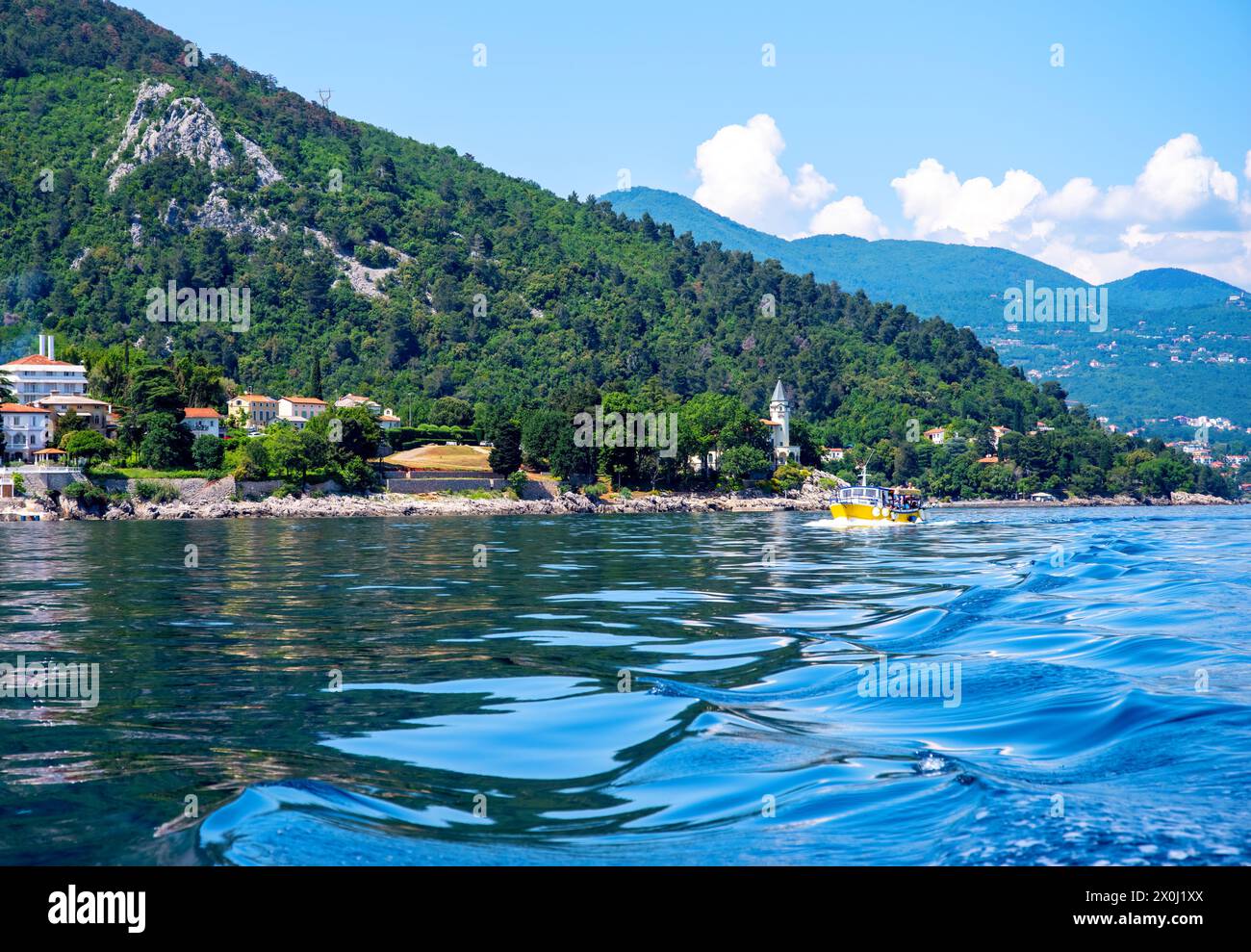 Croatia, beautiful Adriatic coast, Opatija riviera on Kvarner, popular beach and scenic tourist ...