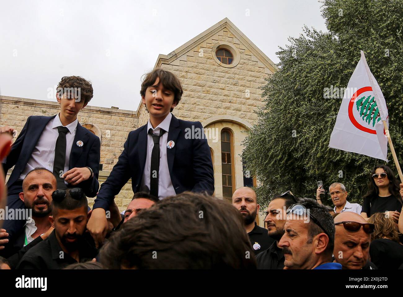 Beirut, Beirut, Lebanon. 12th Apr, 2024. Sons of PASCALE SULEIMAN, a ...