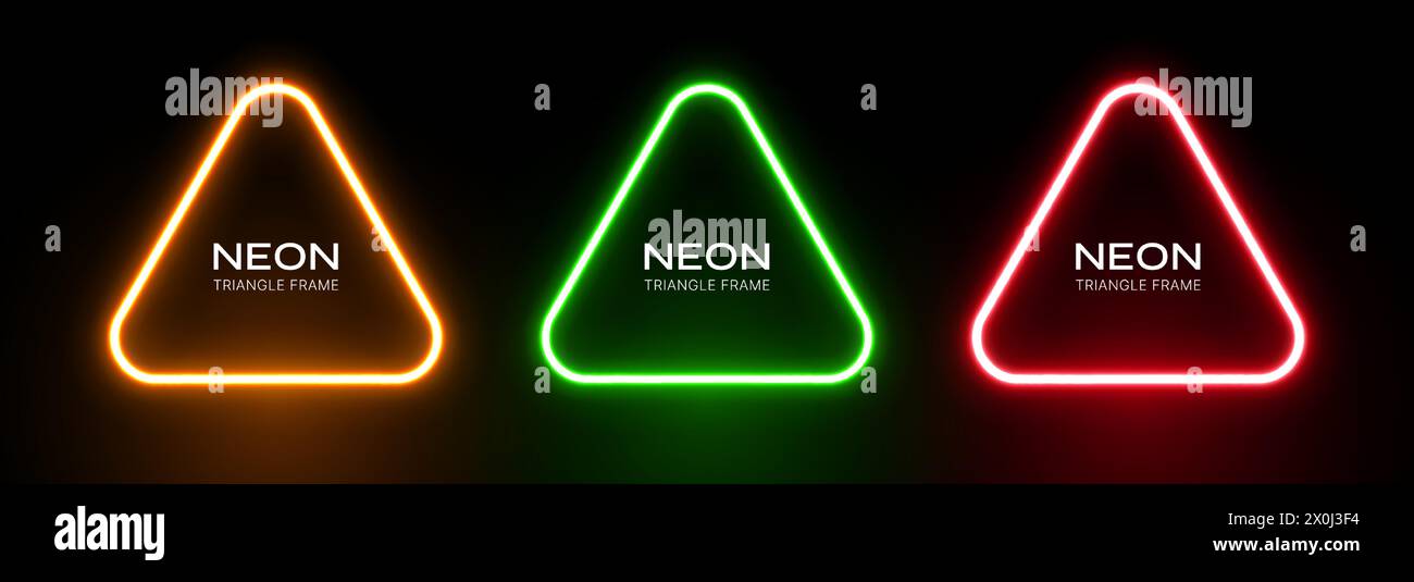 Neon light triangle frame. Laser glow of abstract shape. Led banners ...