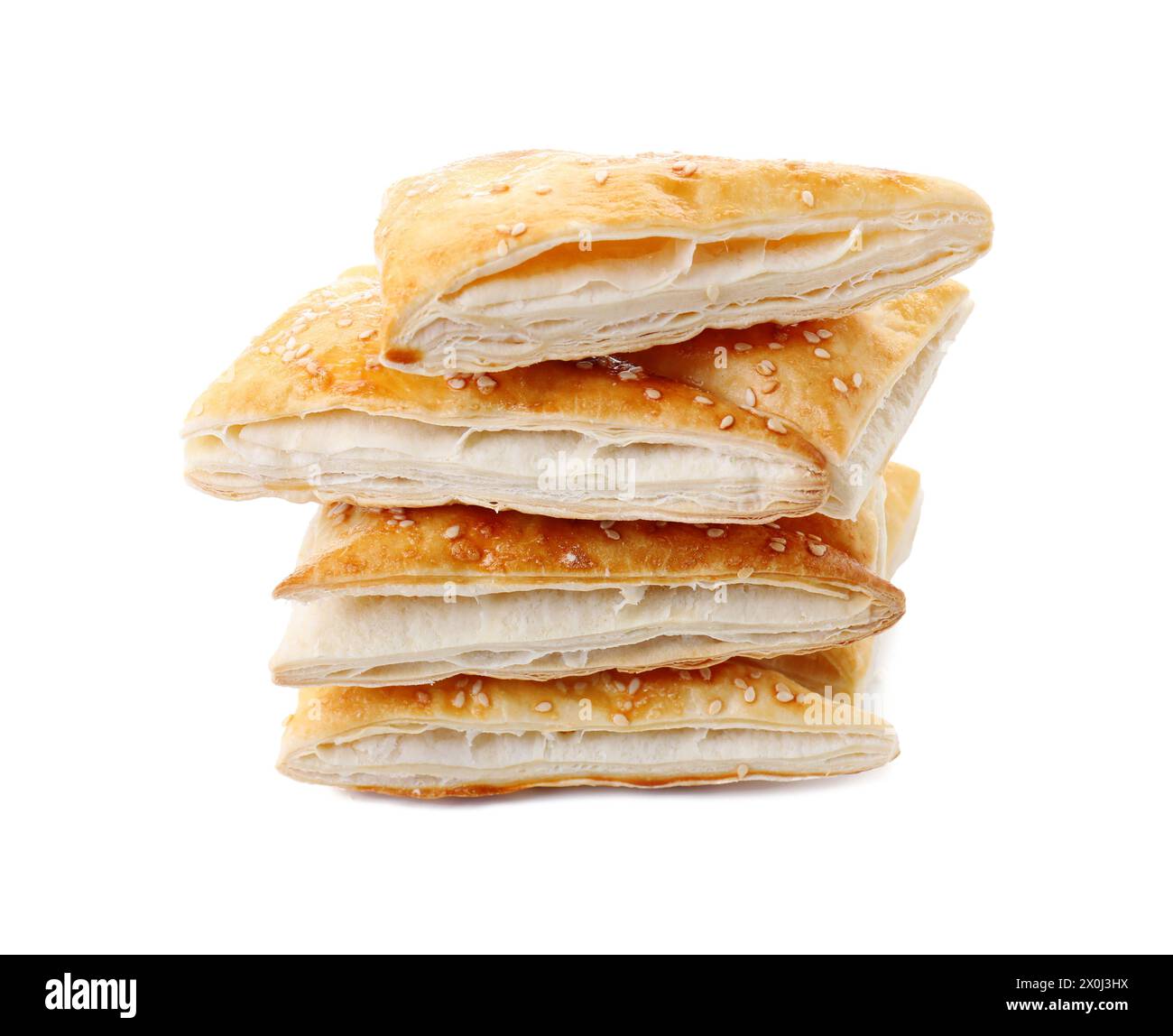 Stack of delicious fresh puff pastries isolated on white Stock Photo ...