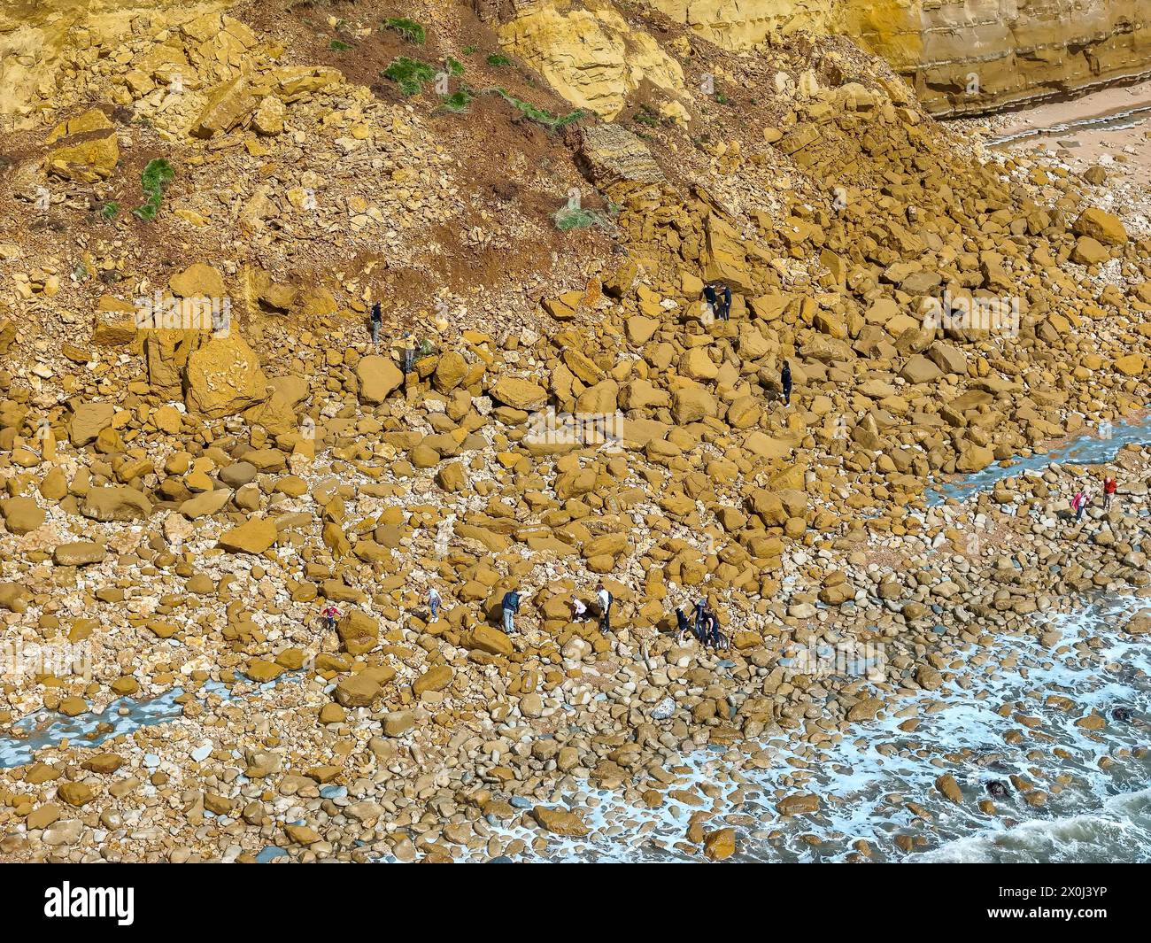 Burton Bradstock, Dorset, UK. 12th April 2024. UK Weather. Aerial view ...